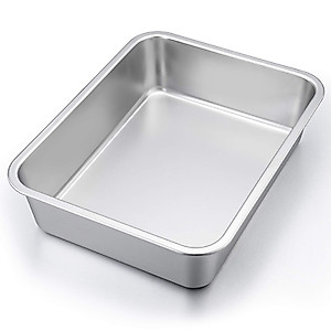 P&P CHEF Lasagna Pan, Rectangular Cake Pan Roaster Pasta Baking Cookie Sheet Pan Stainless Steel, 12.7”x10”x3.2”, Heavy Duty & Durable, Oven & Dishwasher Safe