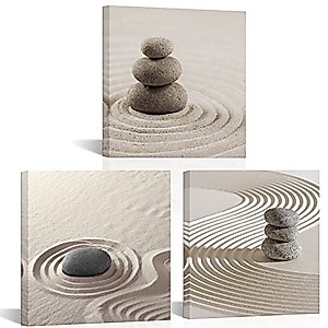 TiuAuiT Zen Pictures Wall Art Still Life Stone Prints on Canvas Spa Massage Treatment Painting for Bedroom Bathroom Decoration Ready to Hang 12"x12"x3pcs