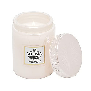 Voluspa Coconut Papaya Candle | Small Glass Jar | 5.5 Oz. | 50 Hour Burn Time | Hand-Poured Coconut Wax + All Natural Wicks for a Clean Burn | Vegan | Poured in The USA