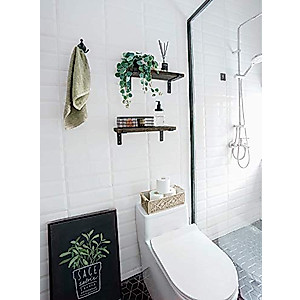 Mkono Floating Shelves Wall Mounted Rustic Wood Wall Shelf Modern Storage Shelving with L Brackets for Home Decor Bathroom Bedroom Living Room Kitchen Office Set of 2, Brown, 17"