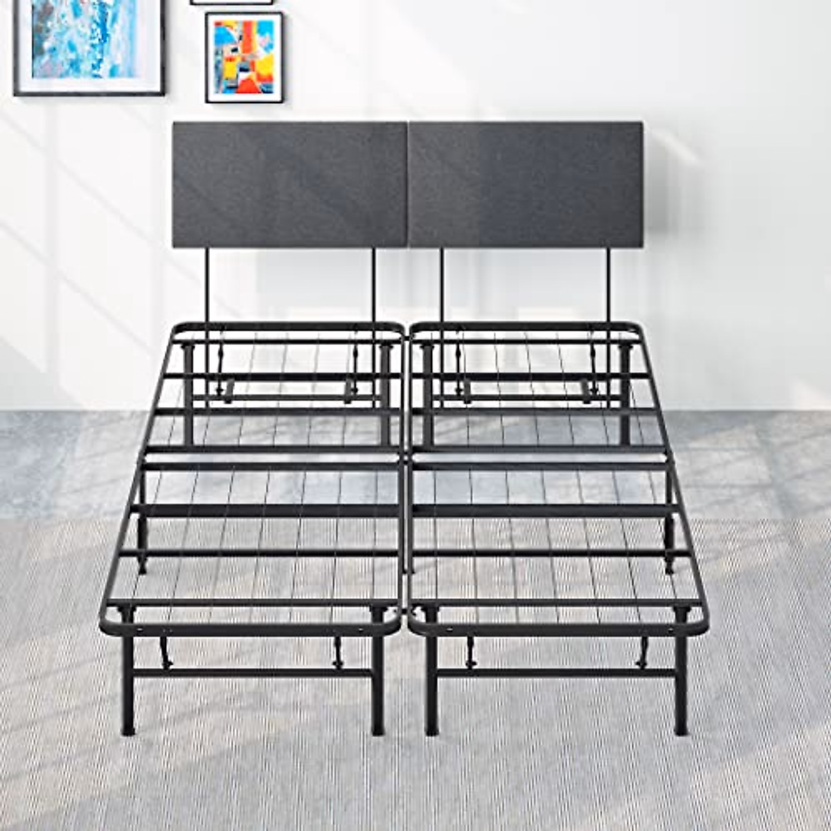 ZINUS SmartBase Mattress Foundation with Upholstered Headboard, 14 Inch Metal Platform Bed Frame, No Box Spring Needed, Sturdy Steel Frame, Adjustable Headboard Height, California King