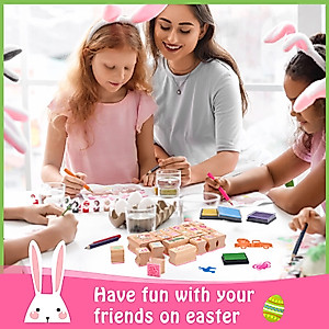 Yexiya 48 Pieces Valentine Stamps Wooden Rubber Stamps with Ink Pad Colored Pencil Ink Pad Coloring Pencil Art Supplies Set for DIY Party Favor Gift(Bunny Style)