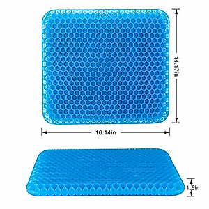 Yunqing Gel Seat Cushion, Double Thick Egg Gel Seat Cushion with Non-Slip Cover, Breathable Honeycomb Gel Cushion for Pressure Relief Back Pain, for Home Office Chair Cars Wheelchair (16x14x1.6inch)
