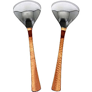 FIKIMOS Indian Handmade Stainless Steel & Copper Serving Spoon Set - Genuine Copper Dinnerware Serving Spoon Pieces Set Of 2