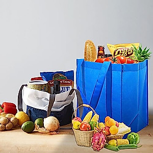 Swotiva Reusable Grocery Bags 10 Pack, Eco-Friendly Tote Bags with Reinforced Handle and Removable Bottom, 15"x13"x10" Large Washable Non-woven Shopping Bags for Groceries Gift Parties, Blue