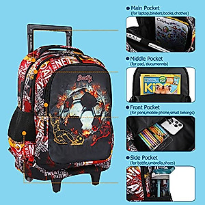 seastig Rolling Backpack for Kids Wheeled Backpack Double Handle Wheeled Backpack with Lunch Bag and Pencil Case Set
