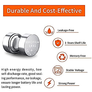 HAOFILM LR41 AG3 392 384 192 Advanced Alkaline Battery, 1.5V Round Coin Cell Battery (Pack of 10)