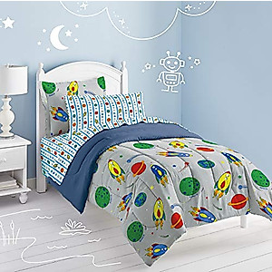 Dream Factory Space Rocket Ultra Soft Microfiber Comforter Set, Multi-Colored, Twin,2A745901MU