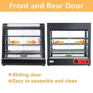 Whalefall 3-Tier Food Warmers Countertop, 27" Commercial Warm for Food Pizza Warmer w/ 3D Heating with Stainless Frame Sliding Glass Doors Pastry Display Case for Buffet Restaurant