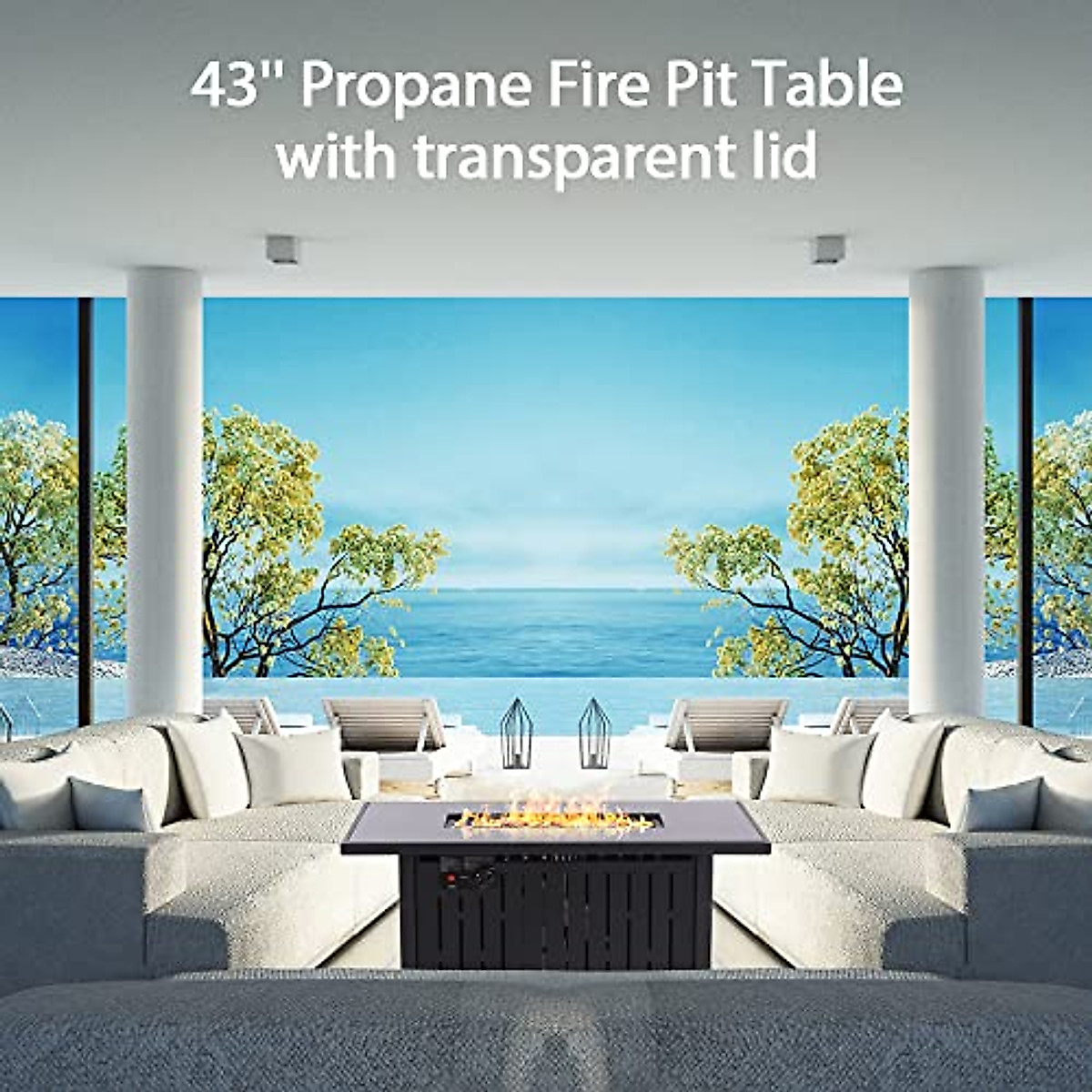 43 in Propane Fire Pit Table,Fire Pit Table,60,000 BTU Auto-Ignition Gas Firepit,CSA Certification and Black Tempered Glass Tabletop,for Outdoor, Patio, Lawn…