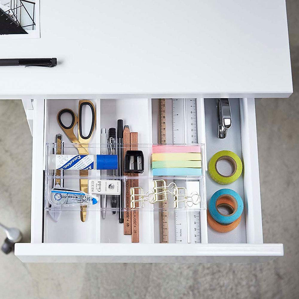 YAMAZAKI home Tower Expandable Drawer Organizer WH Space saving One Size White