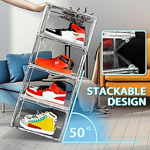 Acrylic Sneaker Shoe Display Case Transparent Sneaker Box Shoe Storage Boxes Clear Plastic Stackable Boot & Shoe Boxes Clear Shoe Organizer Containers with Lids, 1Pack Size 14