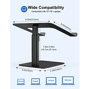 RIWUCT Laptop Stand for Desk, 8 Adjustable Height Aluminum Computer Stand, Ergonomic Laptop Riser Holder Sit to Stand Compatible with MacBook, Air, Pro and More 10"-16" Notebooks - Black