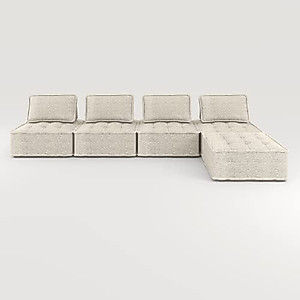 MUZZ L Shaped Modular Sectional Sofa, Convertible 5 Seater Sofa with Soft Oversized Seat, Free Combination Armless Sectional Sofa Couch for Living Room, Bedroom (Beige, 5PCS)