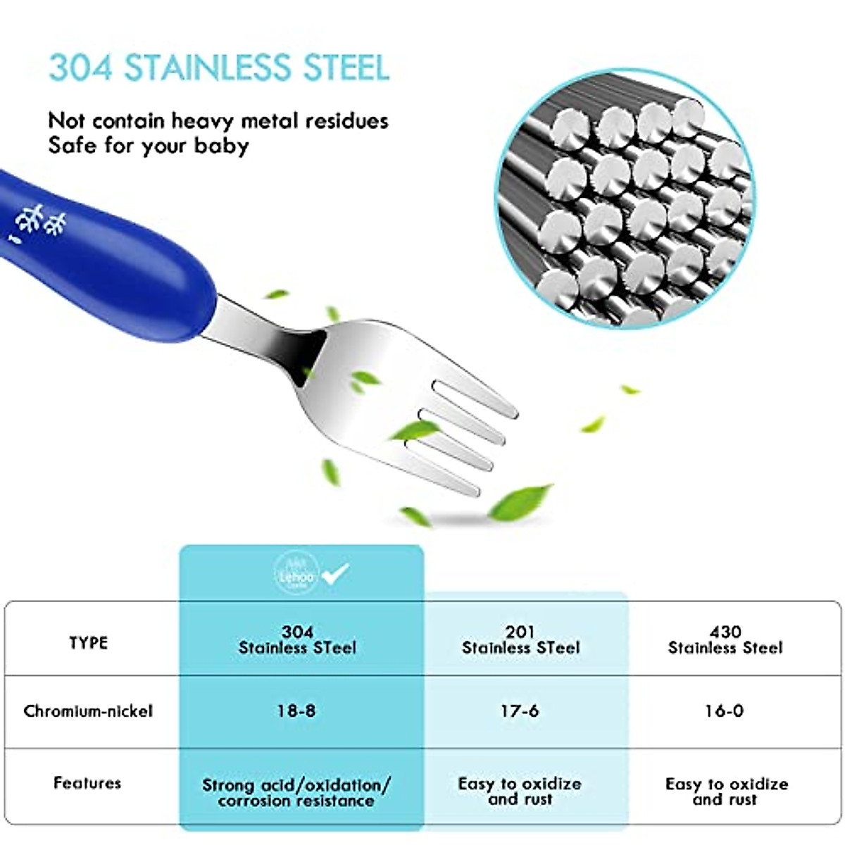 Lehoo Castle Toddler Utensils Kids Silverware, 6pcs Safety Stainless Steel Toddler Fork Spoon Knife Set, Children Flatware Set, Safety Utensils for Toddler and Children