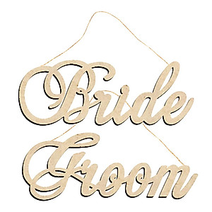TOYANDONA Bride to be Sign 2pcs Wedding Chair Banner Bride Groom Wood Sign Letter Wall Hanging Decoration Wedding Photo Booth Prop Anniversary Party Decor Supplies Beige Bride and Groom Chair Signs