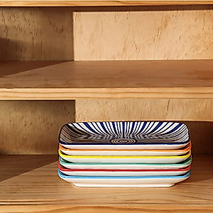 KitchenTour Rectangular Serving Platter, 8 inch Ceramic Dinner Plates Serving Trays Set of 6 for Salad, Appetizers, Sushi, Fruit, Microwave and Dishwasher Safe