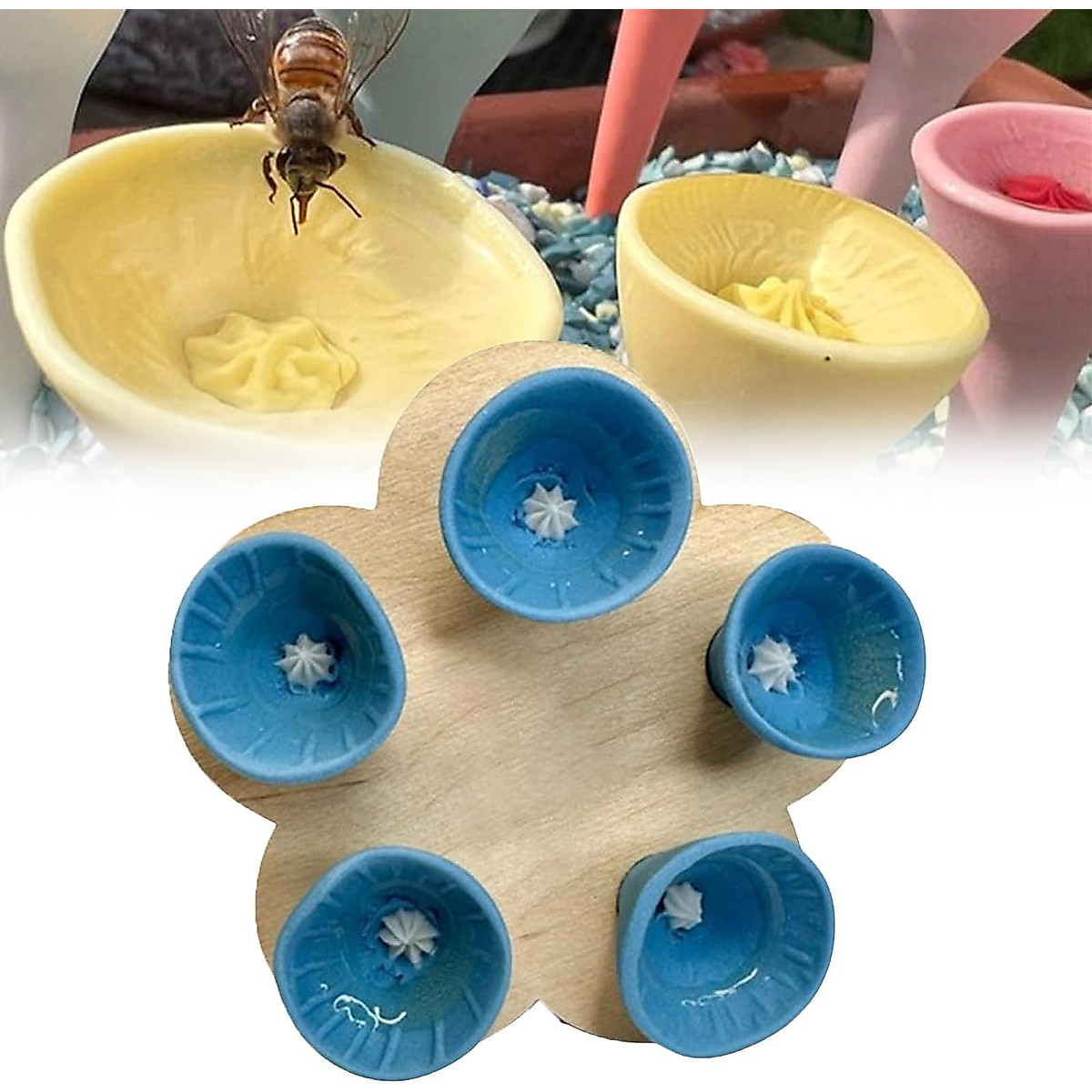 NEINUO Bee Insect Drinking Cup,Bee and Hummingbird Feeder,Suitable for Garden Hummingbird Drinking Cups. (Blue)
