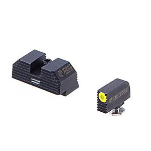 Night Fision Costa Ludus Night Sight Set Compatible with Glock 17/19/22-28/31-35/37-41/45/48 - Yellow Front Ring, Rear Sight with Horizontal Tritium Bar