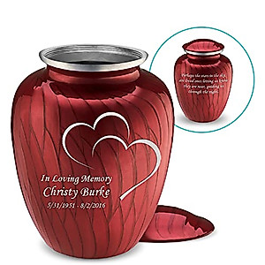 GetUrns - Embrace Hearts Urns for Human Ashes, Cremation Urns for Adult Ashes Men & Women, Cremation Urn for Home, Vault, or Niche, 200 cu. in, Double-Sided Engraving, Pearl Candy Red