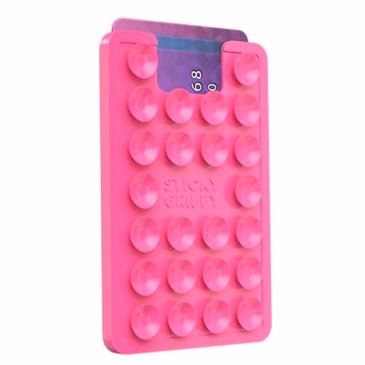 StickyGrippy Suction Phone Card Holder Mount, Phone Wallet, Silicon Adhesive Phone Accessory for iPhone and Android, Hands-Free Mirror Shower Phone Holder, TikTok Videos and Selfies (Pink)