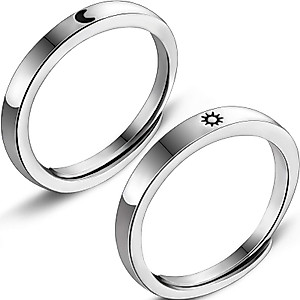 2 Pieces Sun and Moon Couple Rings Copper Polish Lovers Adjustable Ring with Black Storage Boxes for Valentine's Day Girlfriend and Boyfriend