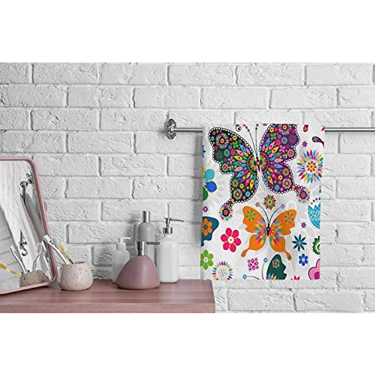 Butterflies Hand Towel,Seamless Spring White Floral with Colorful Butterflies and Flowers Soft Hand Towels for Bathroom/Kitchen/Yoga/Golf/Hair Towel for Men/Women/Girl/Boys 15X30 Inch