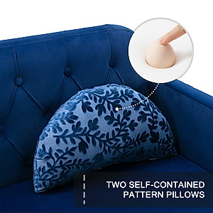 Nrizc Velvet Sofa Couch with 2 Pillows, Modern Small Loveseat Sofa with Golden Metal Legs, Navy Couch for Living Room