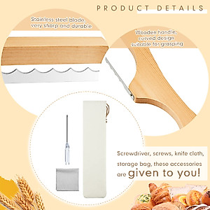 Wooden Bread Bow Knife 15.8 Inch Serrated Knife with Wooden Handle Bread Slicer Bread Knife for Homemade Bread Sourdough Bread Cutter with Linen Storage for Cutting Bagel