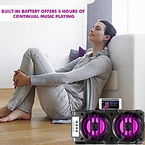 Technical Pro Rechargeable LED Bluetooth Speaker with USB, SD card, FM Radio, Perfect Travel Comfortable Portable Speaker with Carry handle, 2 Dual 4" (10.2cm) Subwoofers