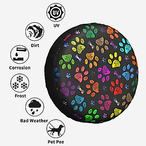 Dog Paw Print Spare Tire Cover Universal Fit for Jeep Trailer Rv SUV Truck Camper Weatherproof Dust-Proof Tire Cover Protector 17" Auto Accessories