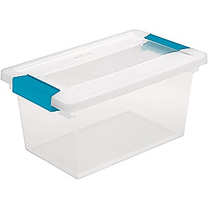 Sterilite Plastic Medium Clip Stacking Storage Box Container with Latching Lid for Home, Office, Workspace, and Utility Space Organization, 16 Pack