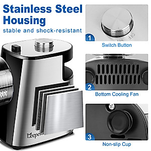 LEEPENK Electric Cheese Grater 5 In 1 Electric Vegetable Cutter Slicer 2023 Upgrade 250w Electric Grater with Large Direct Inlet and 5 Different Blades for Vegetables,Block Cheese and Fruits