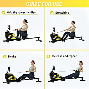 Magnetic Rowing Machine Folding Rower with 14 Level Resistance Adjustable, LCD Monitor and Tablet Holder for Foldable Rower Home Gym Cardio Workout