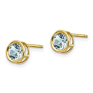 14K Yellow Gold 5mm Blue Aquamarine Studs Gemstone Earrings March Birthstone Jewelry