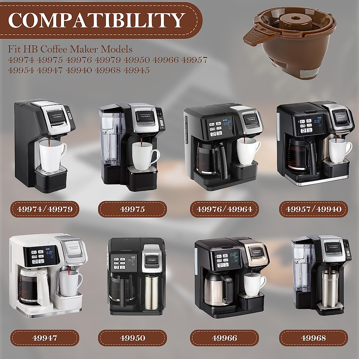 ChangTa Single Serve Ground coffee Brew Basket for Hamilton Beach Flex Brew Replacement Parts 49974 49975 49976 49979 49957 49954 49947 49940 49950 49966 49968 Reusable Coffee Filter Brown (1 Pack)