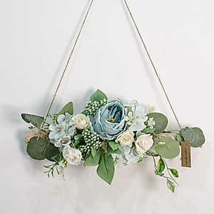 WUHNGD Artificial Spring Wreaths,Spring Decor Handmade Floral Swag,11.8Inch Peony Swag,Decorative Swag with Rose Hydrangeas Eucalyptus Leaves for Home Room Garden Lintel Wedding Party Decor