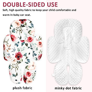 CARUILI 2-in-1 Infant Car Seat Insert for Newborn, Car Seat Head Support Baby Girls Boys, Extra Soft Preemie Carseat Head Support Cushion Pillow for Baby Car Seats, Strollers, Bouncers, Floral