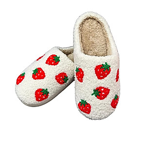 GJIKE Women's Men's Evil Eyes Slippers Winter Fuzzy Memory Foam Fluffy Warm House Shoes Strawberry 43-44