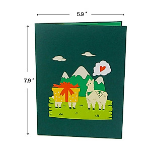 Ribbli Llama Handmade 3D Pop Up Card for All Occasion, Birthday Card, Thanksgiving Card, Christmas Card, Animal Card, Llama Gifts for Men Women Kids, with Envelope