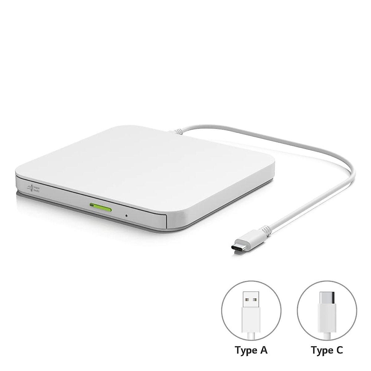 Hitachi LG External CD/DVD Drive | Portable Player Burner for Laptop, PC, Smartphone | USB Type-C | Multi OS (Window, Mac, Android, Fire) (White)