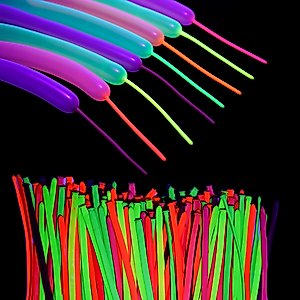 200 Pieces Neon Glow Long Balloons Blacklight Reactive Fluorescent Balloons Long Twisting Balloons for DIY Balloon Animals Twisting Glow Party Birthday Party Decorations