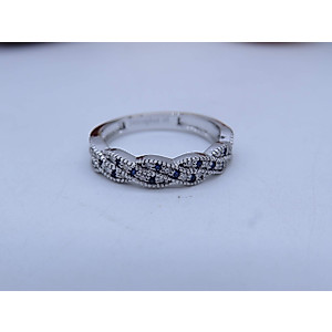 Dazzlingrock Collection 10K Round White Diamond & Blue Sapphire Women Anniversary Wedding Band Swirl Ring, White Gold, Size 7