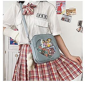 Hipi-shop Ita bag Heart-shaped Clear PU Crossbody bag shoulder bag for Anime Lolita Bag DIY Cosplay Display Anime badges and doll (Black)