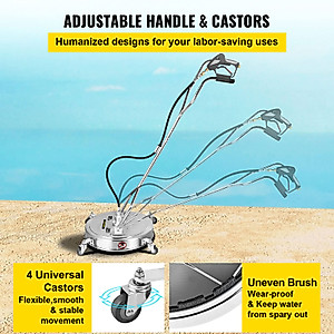 VEVOR 24" Surface Cleaner, 4000PSI Max. Pressure Flat Surface Cleaner, Stainless Steel Rotating Surface Cleaner, Pressure Washer Surface Cleaner w/ 3 Nozzles, Fit for 3/8" Quick Connector, for Patio