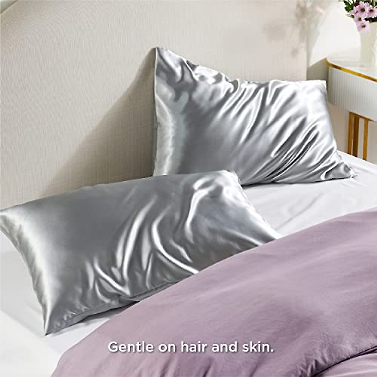 Bedsure Satin Pillowcase for Hair and Skin - Grey Zipper Pillow Cases Queen Size Set of 2, Similar to Silk Pillow Cases, Silky & Super Soft Cooling Pillow Covers, Gifts for Her or Him, 20x30 Inches