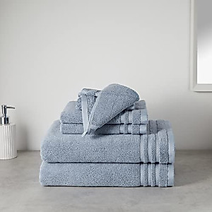 Amazon Basics Cotton Bath Towel Set, Made with 30% Recycled Cotton Content - 6-Piece, Blue