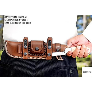 Ottoza Handmade XL Leather Knife Sheath RIGHT HAND Tracker Knife Sheath - Bushcraft Knife Sheath - Hunting Knife Sheath - Survival Knife Sheath Horizontal Carry Dark Brown TOP GRAIN LEATHER No:205