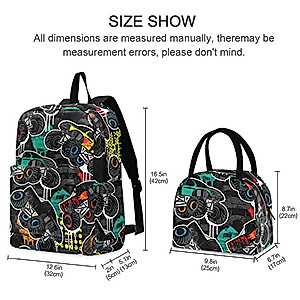 FOLIOSA Cartoon Monster Cars Kids Backpack Lunch Bag Set, Large Capacity Insulated Scratch-Resistant Backpack with Lunch Kit for School Work Suits for 6+ Years Teenager Boys Girls