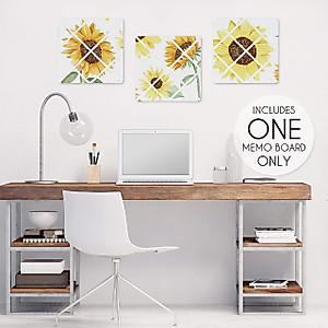Sweet Jojo Designs Yellow, Green and White Sunflower Boho Floral Fabric Memory Memo Photo Bulletin Board - Farmhouse Watercolor Flower